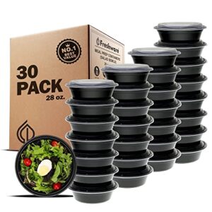 freshware meal prep bowl containers [30 pack] plastic bowls with lids for soup and salad, food storage bento box, bpa free, stackable, lunch boxes, microwave/dishwasher/freezer safe (28 oz)