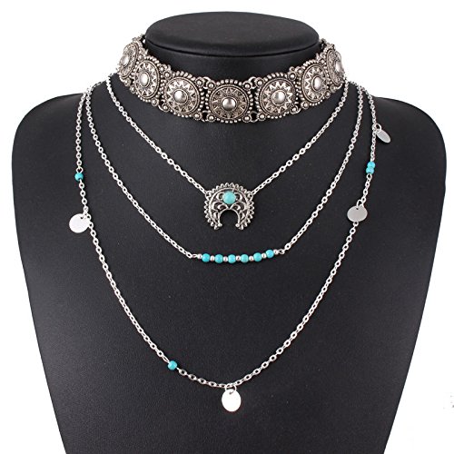 Nongkhai shop Retro Silver Turquoise Hippie Bohemian Necklace Ethnic Boho Festival Jewelry New