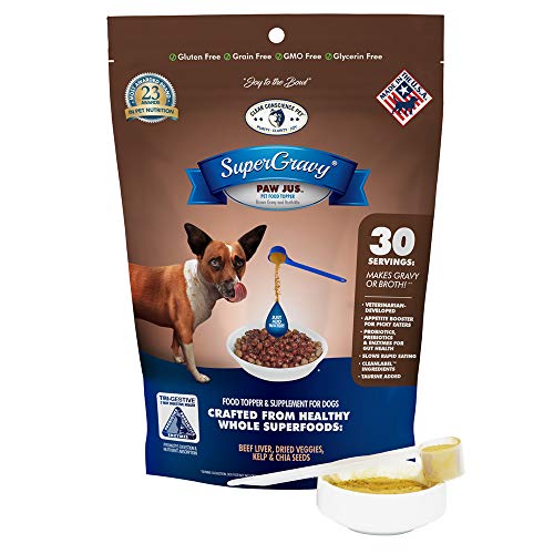 SuperGravy PAW jus - Natural Dog Food Gravy Topper - Hydration Broth Food Mix - Human Grade – Kibble Seasoning for Picky Eaters – Gluten Free & Grain Free, 30 Scoop, 01046