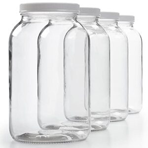 wide mouth 1 gallon glass jar with lid - glass gallon jar for kombucha & sun tea gallon mason jars are large glass jars with lids 1 gallon for food storage - 4pk large jars with airtight plastic lids