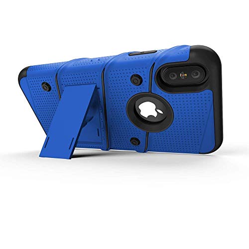 Zizo Bolt Series Compatible with iPhone X Case Military Grade Drop Tested with Screen Protector, Kickstand and Holster iPhone Xs Blue Black