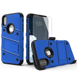 Zizo Bolt Series Compatible with iPhone X Case Military Grade Drop Tested with Screen Protector, Kickstand and Holster iPhone Xs Blue Black