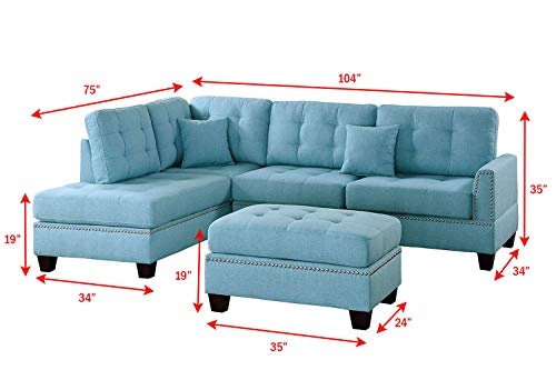 Poundex PDEX- Sofas, Light Blue