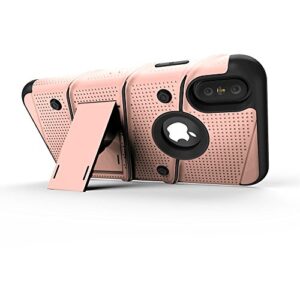 Zizo Bolt Series Compatible with iPhone X Case Military Grade Drop Tested with Screen Protector, Kickstand and Holster iPhone Xs Rose Gold Black