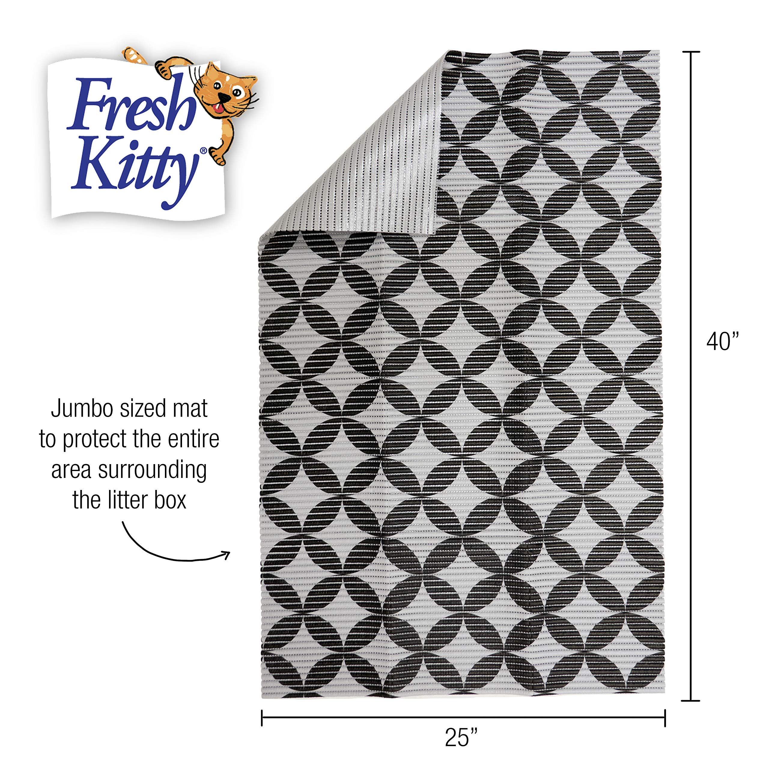 Fresh Kitty Durable XL Jumbo Foam Litter Box Mat – BPA and Phthalate Free, Water Resistant, Traps Litter from Box, Scatter Control, Easy Clean Mats – Gray Pattern 40”x 25” (9052)