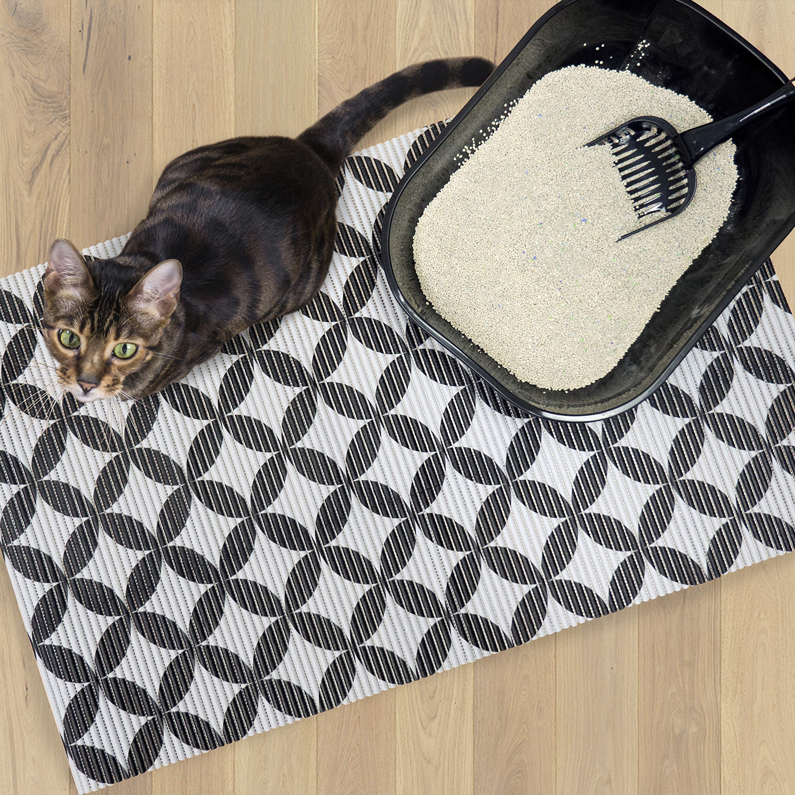 Fresh Kitty Durable XL Jumbo Foam Litter Box Mat – BPA and Phthalate Free, Water Resistant, Traps Litter from Box, Scatter Control, Easy Clean Mats – Gray Pattern 40”x 25” (9052)