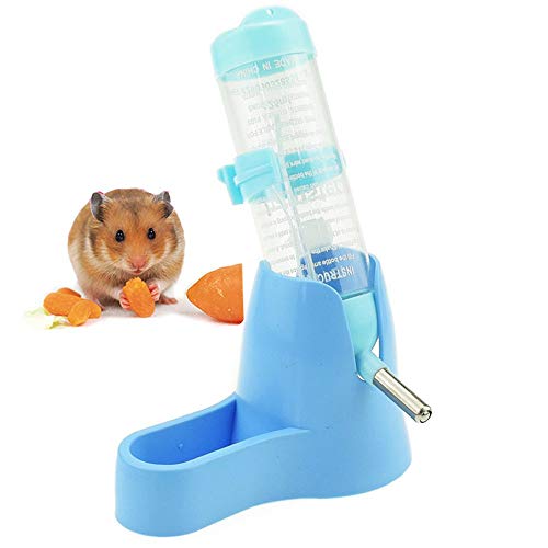 Lonni Hamster Water Bottle, 125 ML Small Animal Water Bottle Water Auto Dispenser with Food Container Base for Hamsters Rabbit Gerbil (Blue)