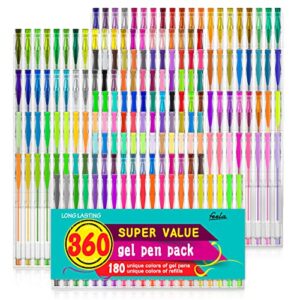 feela 360 colors gel pens set 180 unique gel pen plus 180 refills for adult coloring books drawing