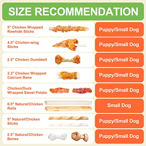 MON2SUN Dog Rawhide Knot Bones Small Rawhide Bones Mini Dog Chews Chicken Flavour 2.5 Inch 60 Count for Puppy and Small Dogs