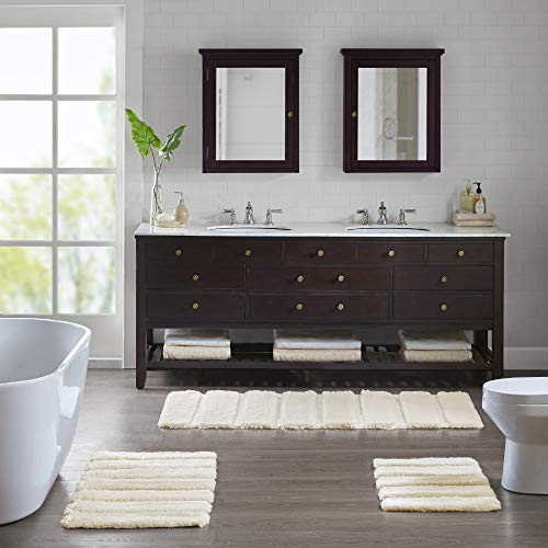 Madison Park Tufted Pearl Channel Absorbant Quick Dry - Washable Bath Mat , Casual Solid Shower Bathroom Rug, 21x34, Wheat