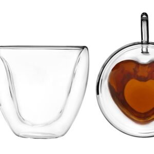 Godinger Espresso Cups, Coffee Mug Set, Heart Mugs, Glass Coffee Mugs, Double Wall Insulated Glass Coffee Cups - 8oz, Set of 2