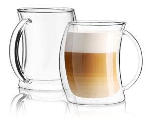 joyjolt caleo collection double wall insulated glass coffee cups (set of 2) -13-ounces