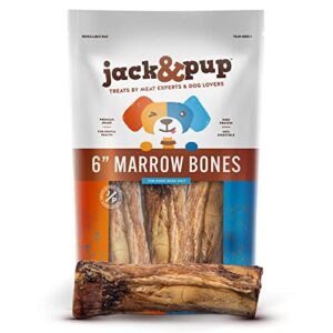 jack&pup dog bones for aggressive chewers (3 pack) premium grade roasted marrow bones for dogs – 6 inch dog bones for large dog - all natural gourmet treat chews – long lasting chew (3 piece pack)