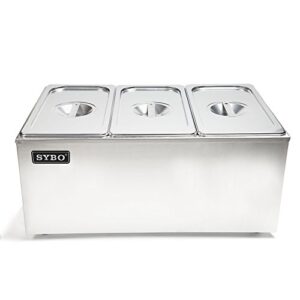 sybo commercial grade stainless steel bain marie buffet food warmer steam table for catering and restaurants (3 sections)