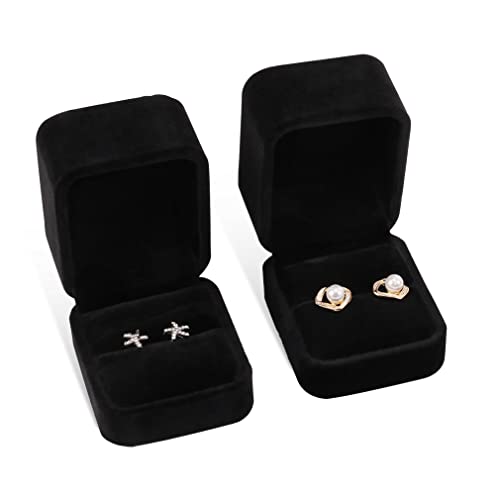 iSuperb Set of 2 Unit Classic Velvet Couple Ring Box Earring Jewelry Case Gift Boxes 2.2x1.9x1.6 inch