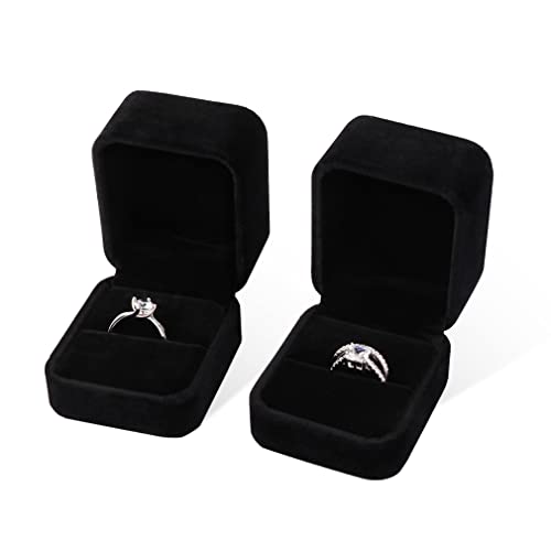 iSuperb Set of 2 Unit Classic Velvet Couple Ring Box Earring Jewelry Case Gift Boxes 2.2x1.9x1.6 inch