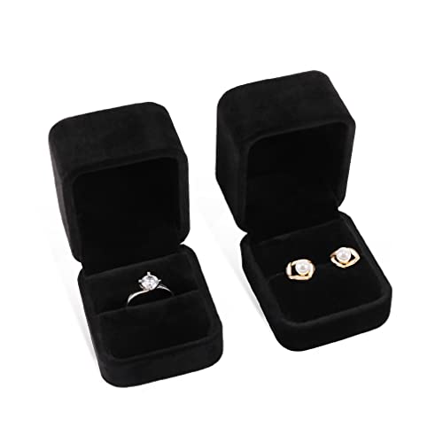 iSuperb Set of 2 Unit Classic Velvet Couple Ring Box Earring Jewelry Case Gift Boxes 2.2x1.9x1.6 inch