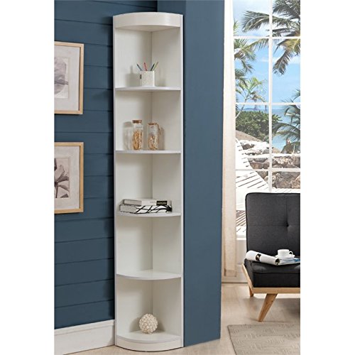 Furniture of America Maleena Contemporary Wood 5-Shelf Corner Bookcase in White