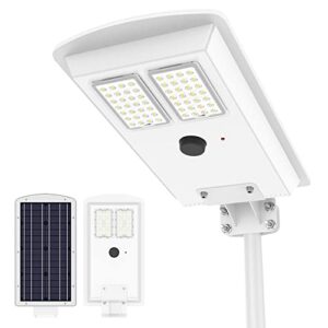 tenkoo solar street lights outdoor dusk to dawn motion/light sensor ip65 waterproof 6000k cool white solar powered flood light for parking lot stadium garden pathway