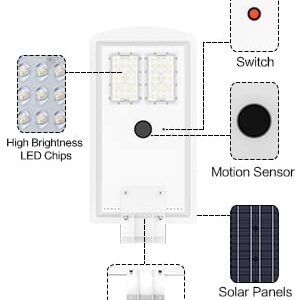 TENKOO Solar Street Lights Outdoor Dusk to Dawn Motion/Light Sensor IP65 Waterproof 6000K Cool White Solar Powered Flood Light for Parking Lot Stadium Garden Pathway