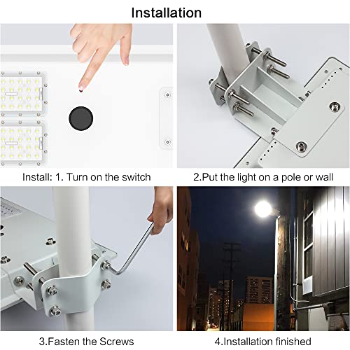 TENKOO Solar Street Lights Outdoor Dusk to Dawn Motion/Light Sensor IP65 Waterproof 6000K Cool White Solar Powered Flood Light for Parking Lot Stadium Garden Pathway