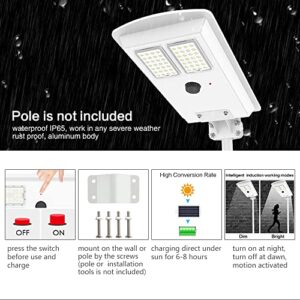 TENKOO Solar Street Lights Outdoor Dusk to Dawn Motion/Light Sensor IP65 Waterproof 6000K Cool White Solar Powered Flood Light for Parking Lot Stadium Garden Pathway