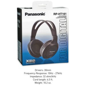 Panasonic Headphones, Lightweight Over the Ear Wired Headphones with Clear Sound and XBS for Extra Bass, Long Cord, 3.5mm Jack for Phones and Laptops – RP-HT161-K (Black)