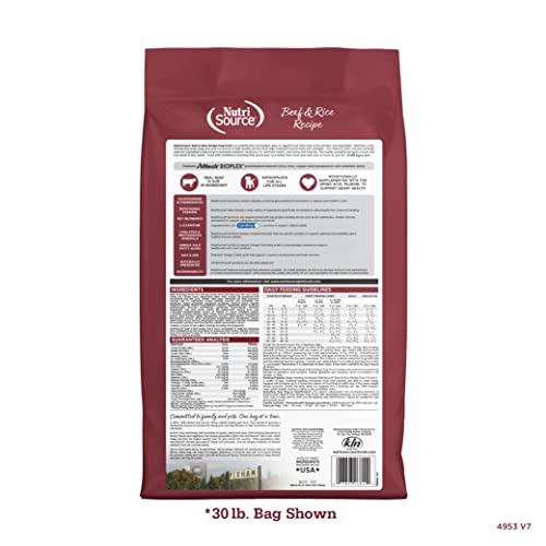 NutriSource Dog Food, Made with Beef and Brown Rice, with Wholesome Grains, 30LB, Dry Dog Food