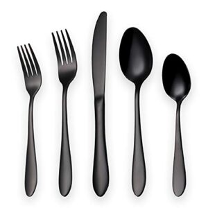 titanium black plated stainless steel flatware set 20 piece, black flatware set, black silverware set service for 4 (shiny black)