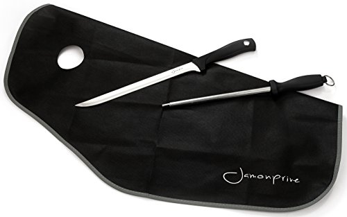 Ham Carving Knife with Honing Steel and Ham Cover - Professional Set for Slicing Serrano, Ibérico Ham & Italian Prosciutto