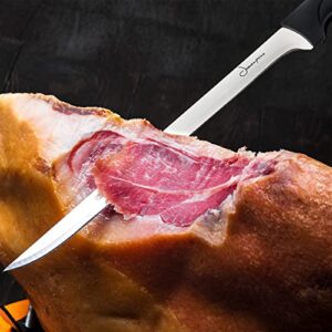 Ham Carving Knife with Honing Steel and Ham Cover - Professional Set for Slicing Serrano, Ibérico Ham & Italian Prosciutto