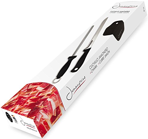 Ham Carving Knife with Honing Steel and Ham Cover - Professional Set for Slicing Serrano, Ibérico Ham & Italian Prosciutto