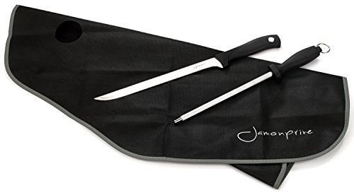 Ham Carving Knife with Honing Steel and Ham Cover - Professional Set for Slicing Serrano, Ibérico Ham & Italian Prosciutto