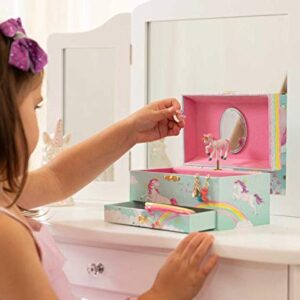 Jewelkeeper Girl's Musical Jewellery Storage Box with Pull-out Drawer, Rainbow Unicorn Design, The Unicorn Tune