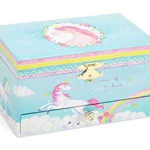 Jewelkeeper Girl's Musical Jewellery Storage Box with Pull-out Drawer, Rainbow Unicorn Design, The Unicorn Tune