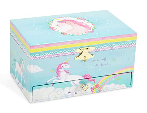 Jewelkeeper Girl's Musical Jewellery Storage Box with Pull-out Drawer, Rainbow Unicorn Design, The Unicorn Tune