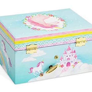 Jewelkeeper Girl's Musical Jewelry Storage Box with Spinning Unicorn, 6 x 4.65 x 3.5 inches, Rainbow Design, The Beautiful Dreamer Tune