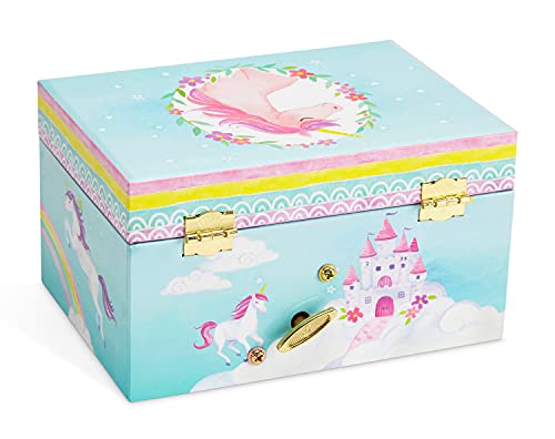 Jewelkeeper Girl's Musical Jewelry Storage Box with Spinning Unicorn, 6 x 4.65 x 3.5 inches, Rainbow Design, The Beautiful Dreamer Tune