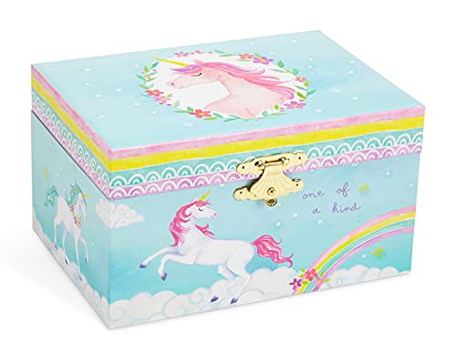 Jewelkeeper Girl's Musical Jewelry Storage Box with Spinning Unicorn, 6 x 4.65 x 3.5 inches, Rainbow Design, The Beautiful Dreamer Tune