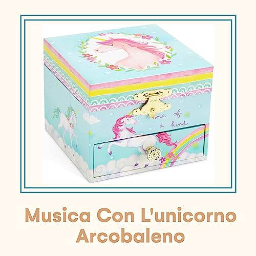 Jewelkeeper Musical Jewelry Box, Unicorn Rainbow Design with Pullout Drawer, The Beautiful Dreamer Tune