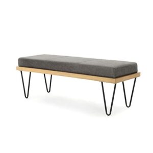 christopher knight home elisha industrial modern microfiber bench, slate / matte black