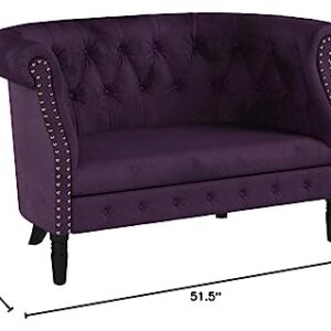 GDFStudio Melaina Tufted Chesterfield Velvet Loveseat with Scrolled Arms, BlackBerry and Dark Brown