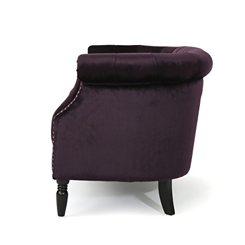 GDFStudio Melaina Tufted Chesterfield Velvet Loveseat with Scrolled Arms, BlackBerry and Dark Brown