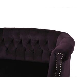 GDFStudio Melaina Tufted Chesterfield Velvet Loveseat with Scrolled Arms, BlackBerry and Dark Brown