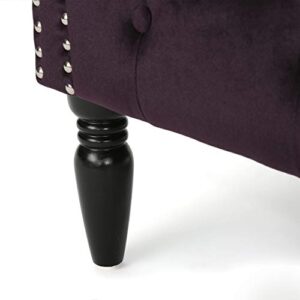 GDFStudio Melaina Tufted Chesterfield Velvet Loveseat with Scrolled Arms, BlackBerry and Dark Brown