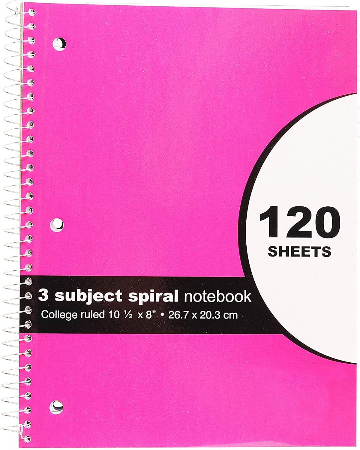 4-Pack 10½" x 8" 3 Subject Spiral Notebook, College Ruled, 120 Sheets per