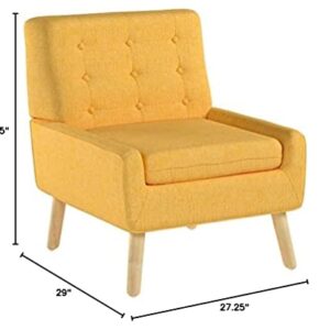 Christopher Knight Home Eilidh Buttoned Mid-Century Modern Fabric Chair, Muted Yellow / Natural