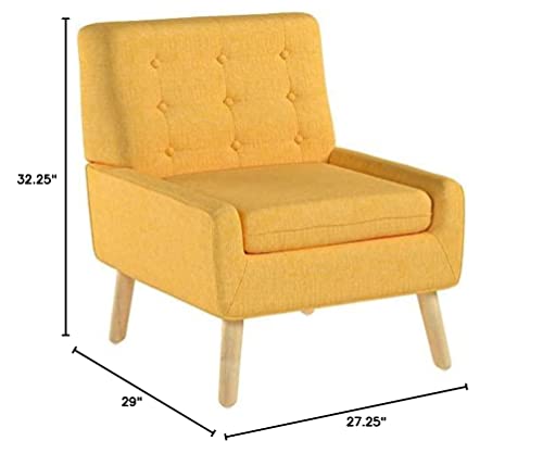 Christopher Knight Home Eilidh Buttoned Mid-Century Modern Fabric Chair, Muted Yellow / Natural