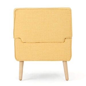 Christopher Knight Home Eilidh Buttoned Mid-Century Modern Fabric Chair, Muted Yellow / Natural