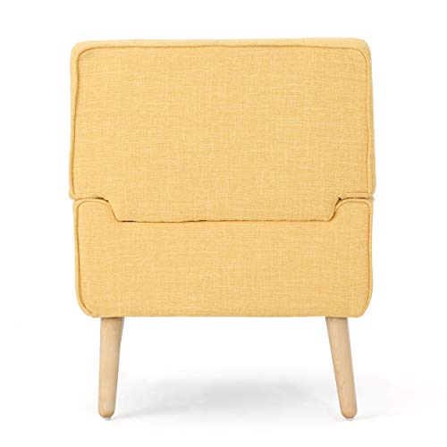 Christopher Knight Home Eilidh Buttoned Mid-Century Modern Fabric Chair, Muted Yellow / Natural